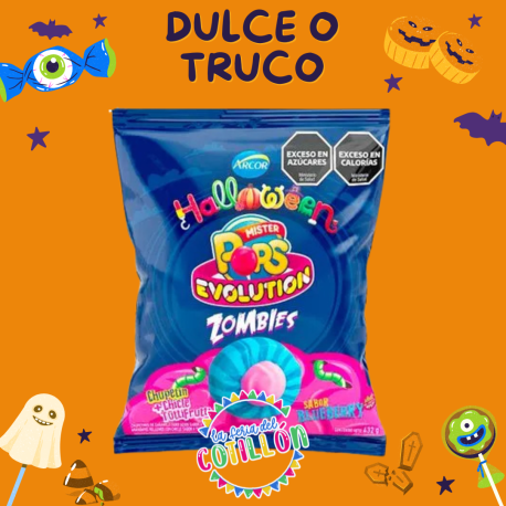 Chupetin con Chicle Mr Pops Evolution Zombie Halloween x 12 u.