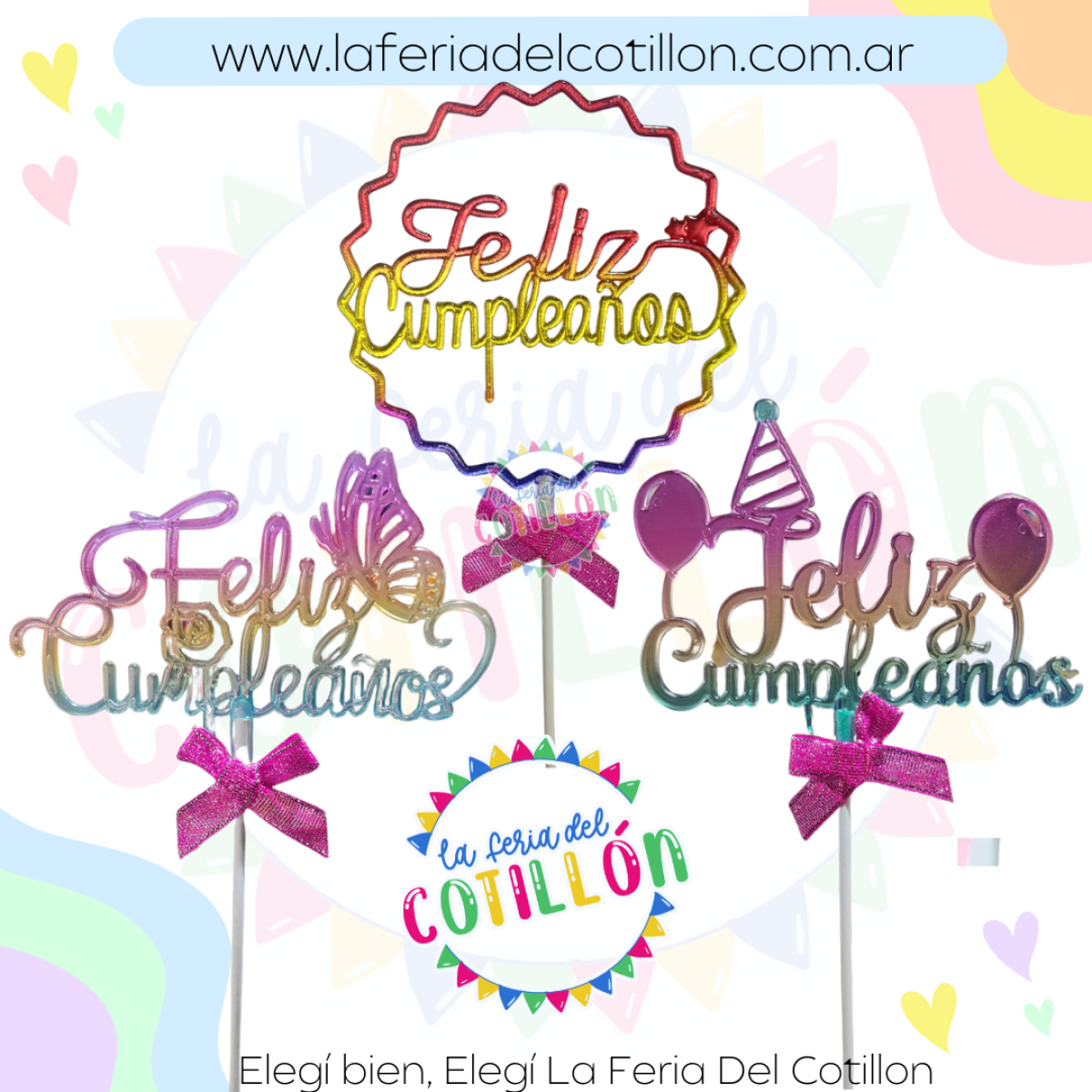 Adorno Torta Cake Topper Feliz Cumpleaños Cursiva Modelo Surtido x 1u